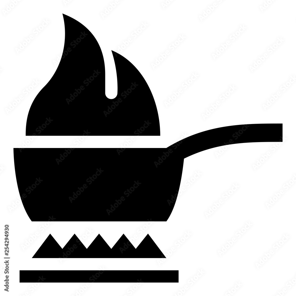 Frying Pan With Flame Icon Stock Vector | Adobe Stock