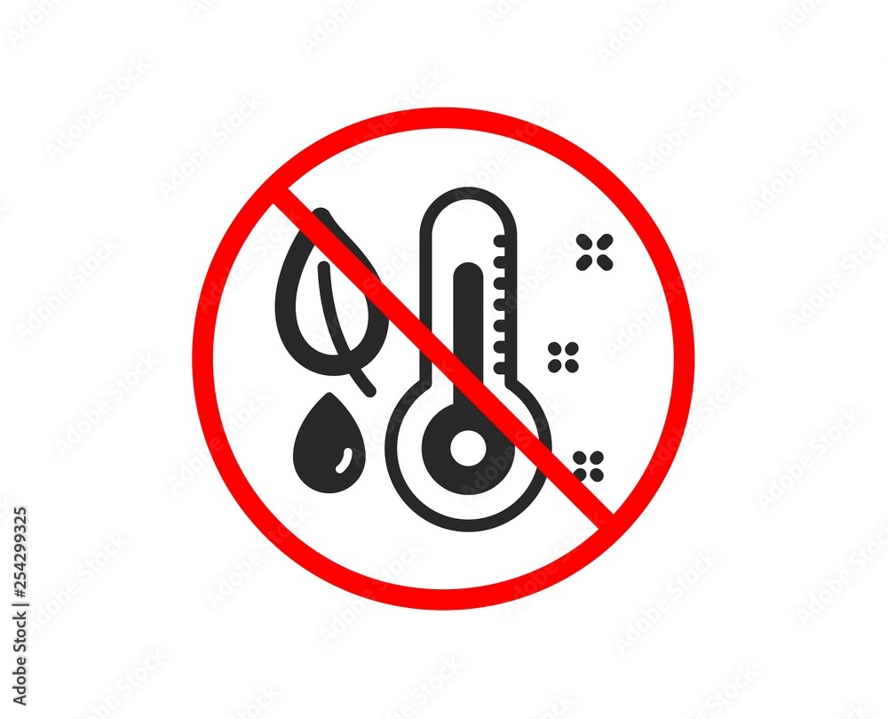 No or Stop. Thermometer icon. Humidity and leaf sign. Moisture symbol ...