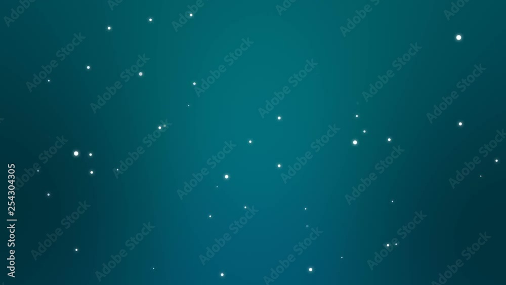 Teal blue starry night sky background with sparkling white particle ...