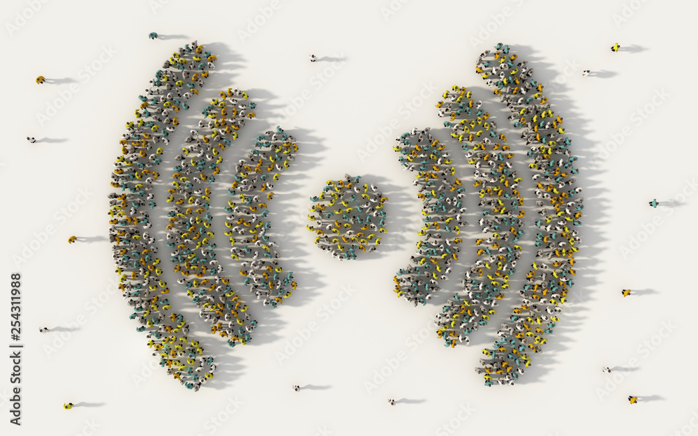Large group of people forming a radio signal symbol in social media and ...