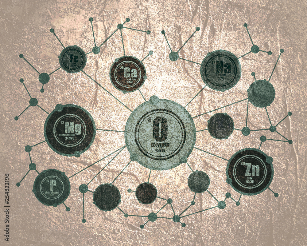 Chemical elements connection. Sign with atomic number and atomic weight ...