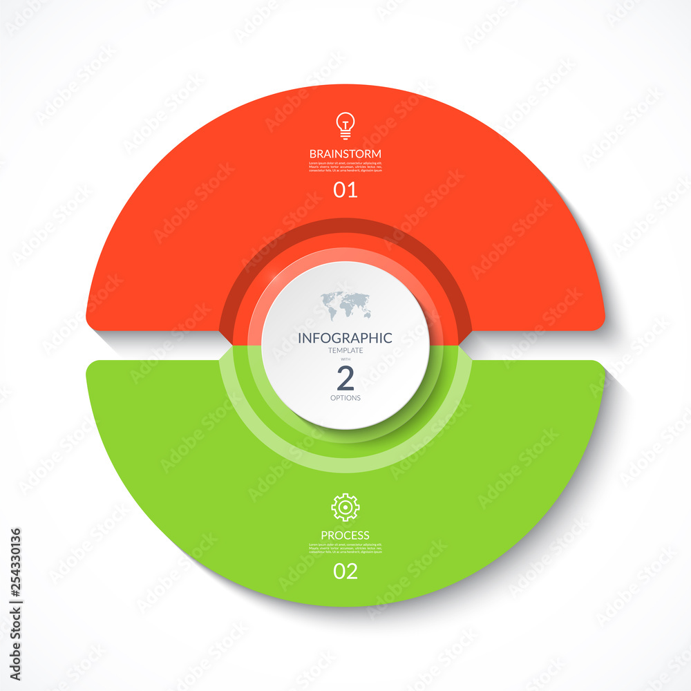 Vector infographic circle. Cycle diagram with 2 options. Round chart ...