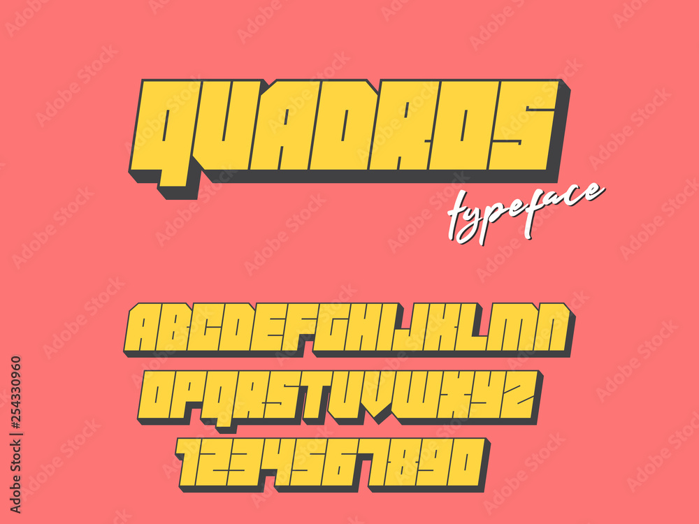 Vector square block font. Latin alphabet letters and numbers. 3d font ...