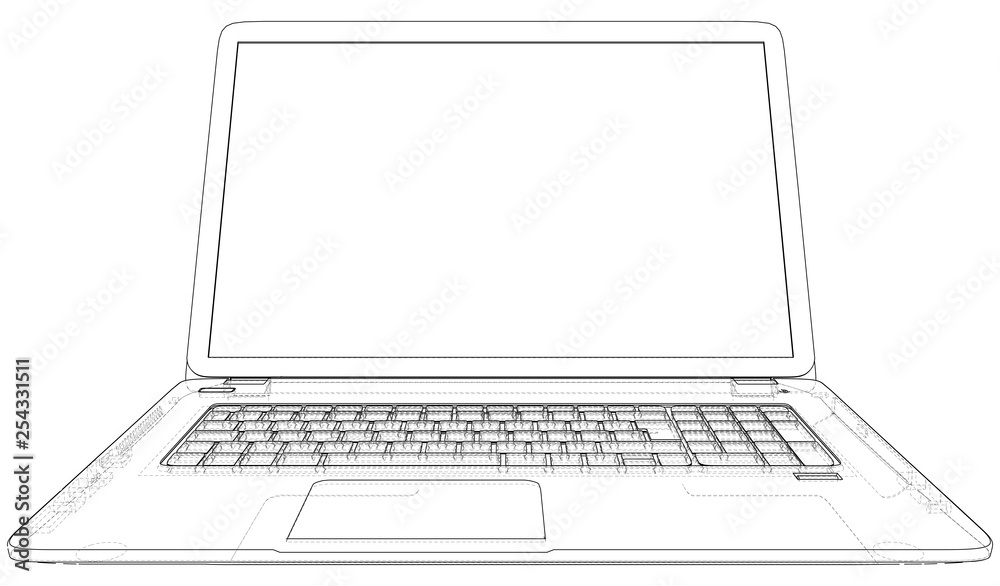 Technical Illustration with laptop drawing on the 3d blueprint. Stock ...