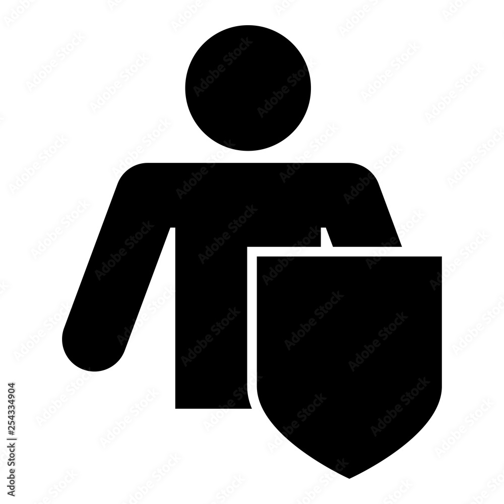 Stick man with shield Protecting personal data concept Man holding ...