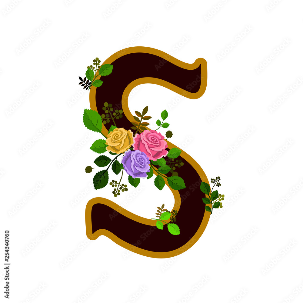 Letter decorated with roses, isolated on white background Stock Vector ...