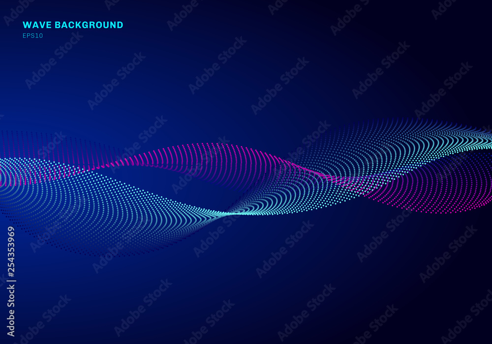 Abstract network design with particle blue and pink wave. Dynamic ...