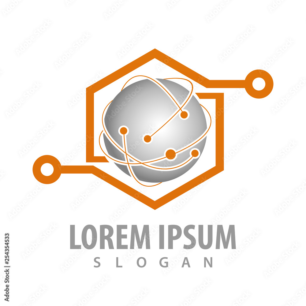 Global Sphere hexagon logo concept design. Symbol graphic template ...