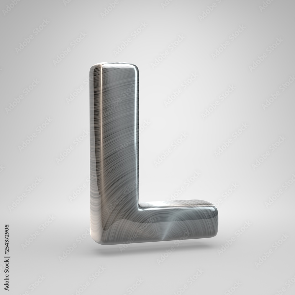 Brushed metal letter L uppercase. 3D render shiny metal font isolated ...