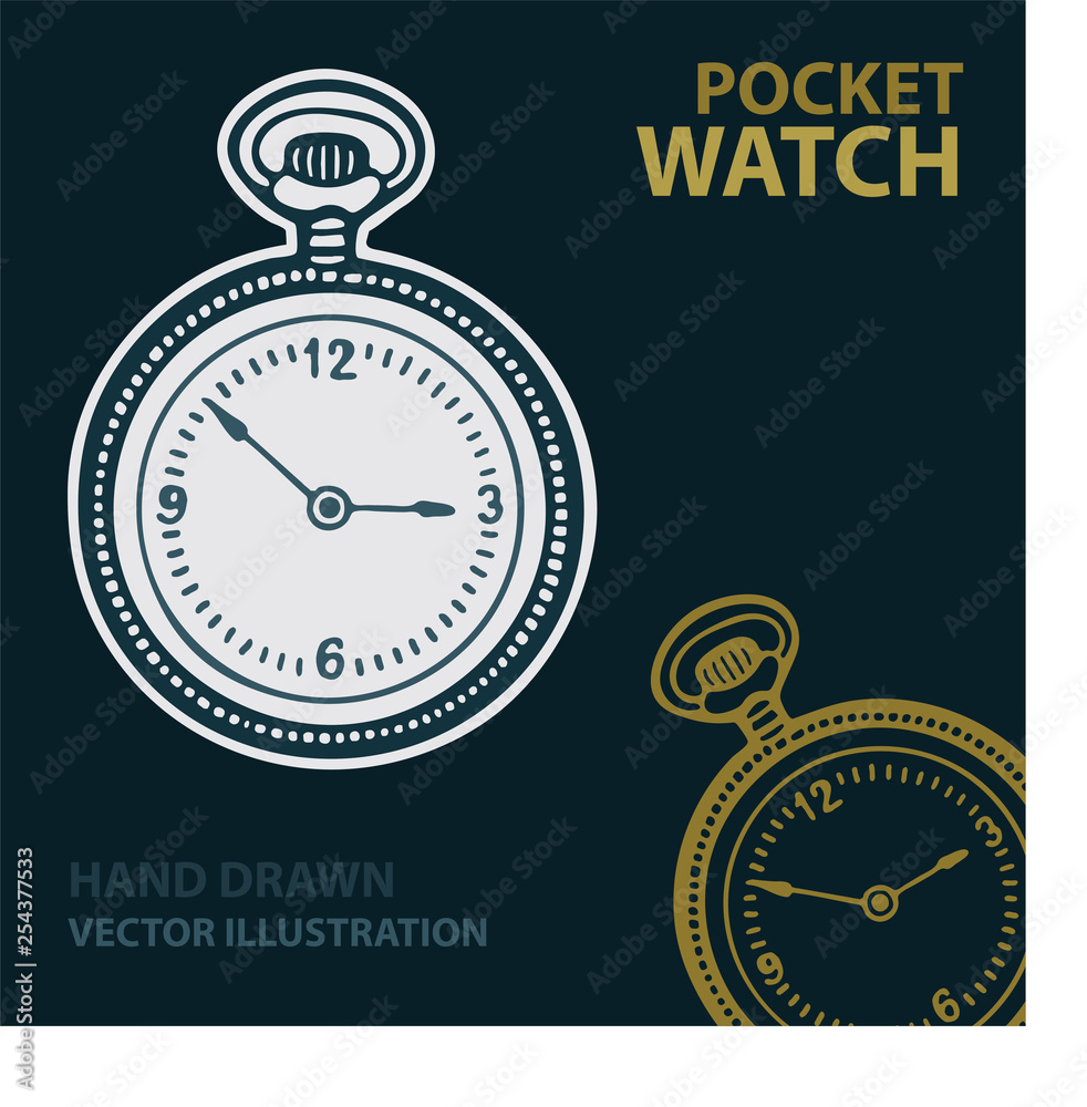 Pocket watch. Hand drawn old pocket watch vector illustration. Vintage ...