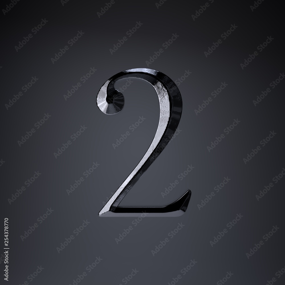 Chiseled iron number 2. 3d render game or movie title font isolated on ...