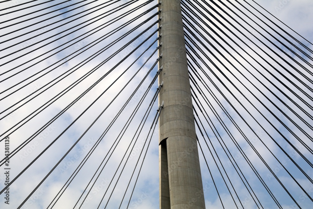 Tower Bridge at Ada Belgrade. Cables at tower provide bridge ...