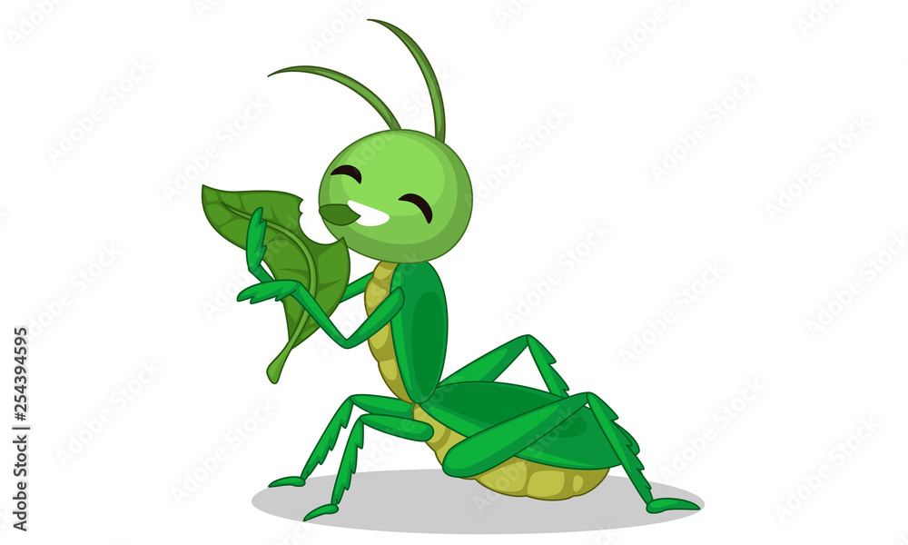 grasshopper eating leaf cartoon vector illustration Stock Vector ...