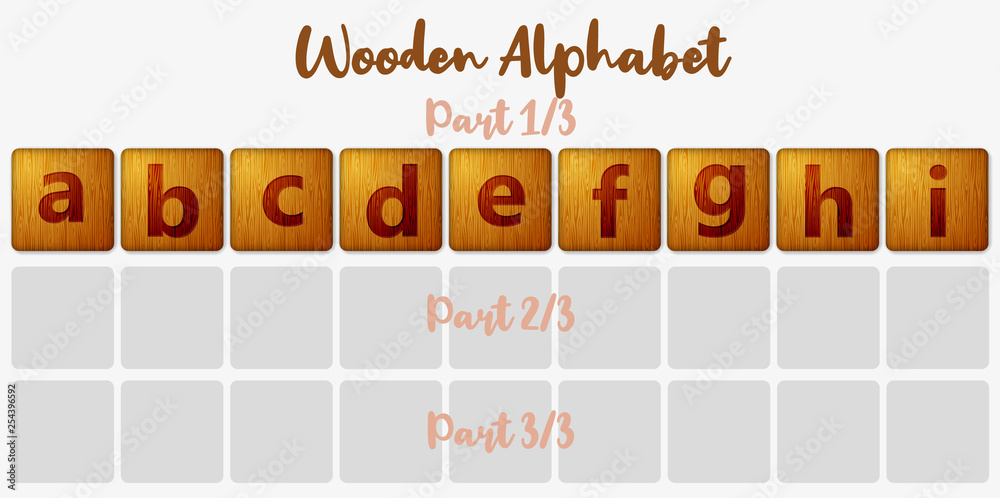 Word puzzling board game design elements set 1/3. Wooden tiles alphabet ...