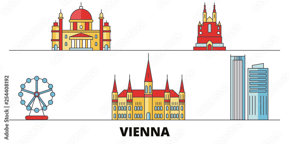 Austria, Vienna City flat landmarks vector illustration. Austria ...