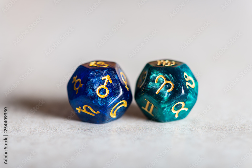 Astrology Dice with zodiac symbol of Aries and its ruling planet Mars ...