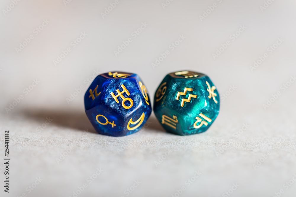 Astrology Dice with zodiac symbol of Aquarius and its ruling planet ...