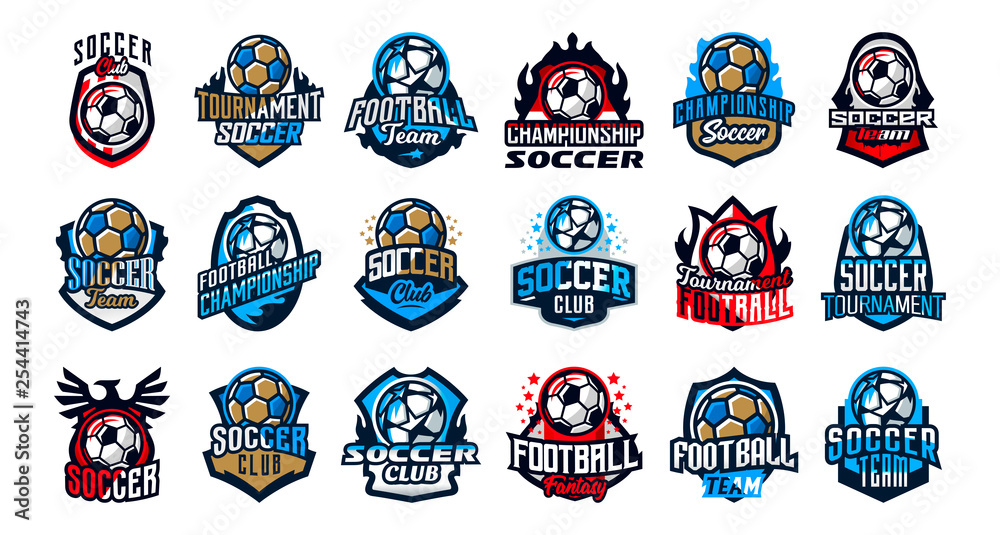 Set of football club logos, soccer ball. Soccer ball emblem, shield ...