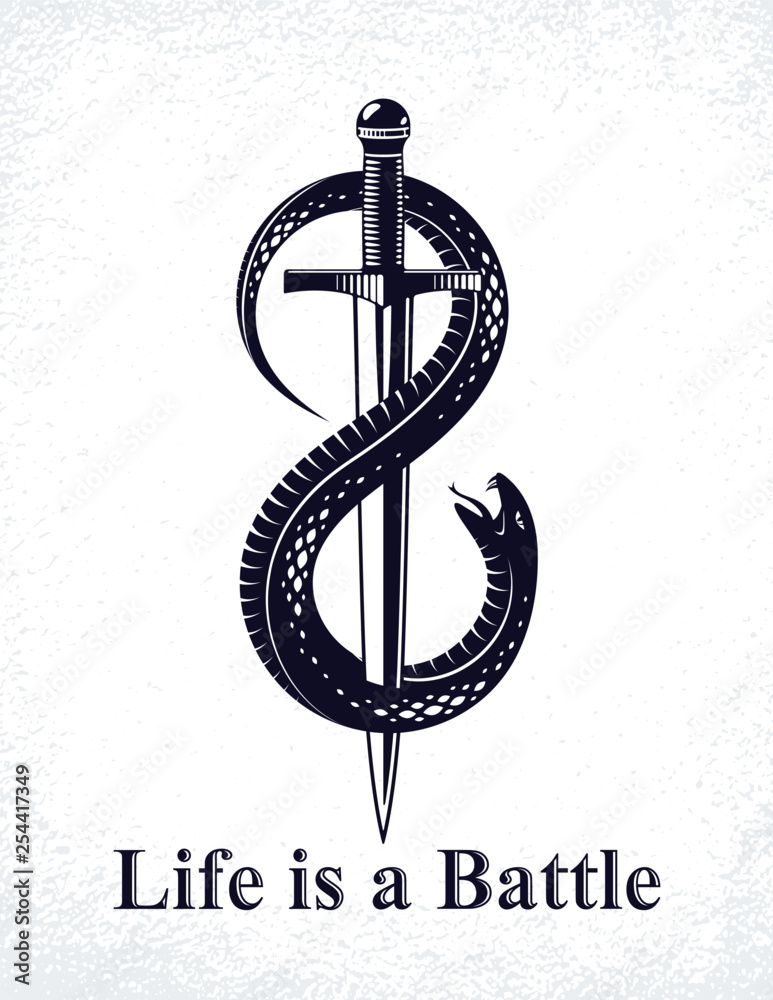Dagger kills a Snake, defeated Serpent wraps around a sword vector ...
