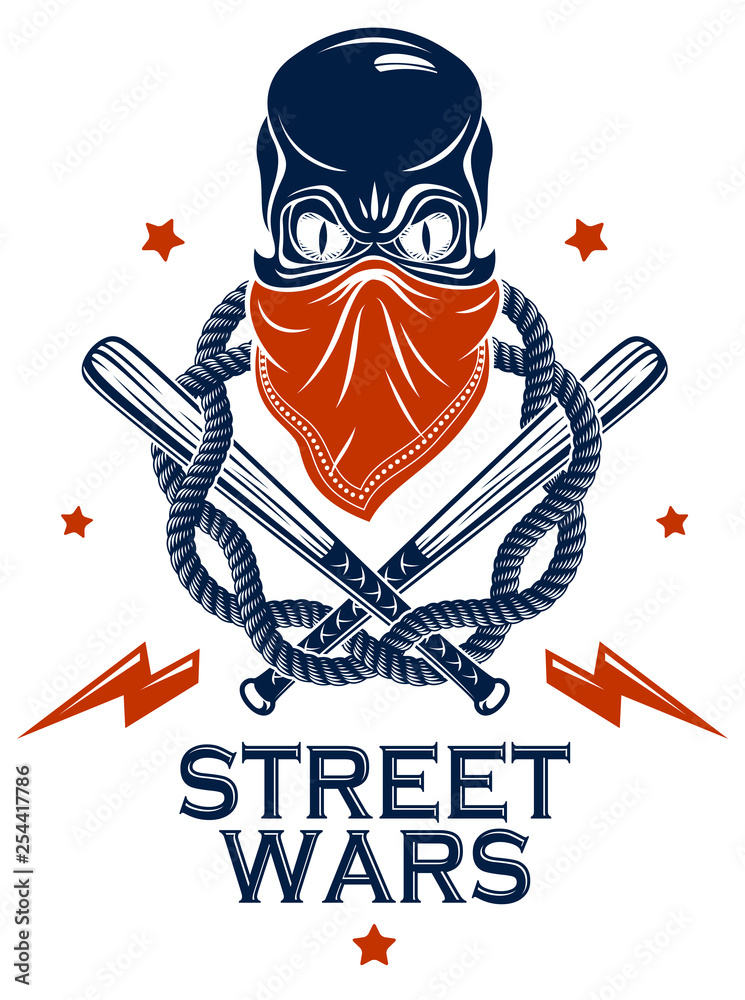 Criminal tattoo ,gang emblem or logo with aggressive skull baseball ...
