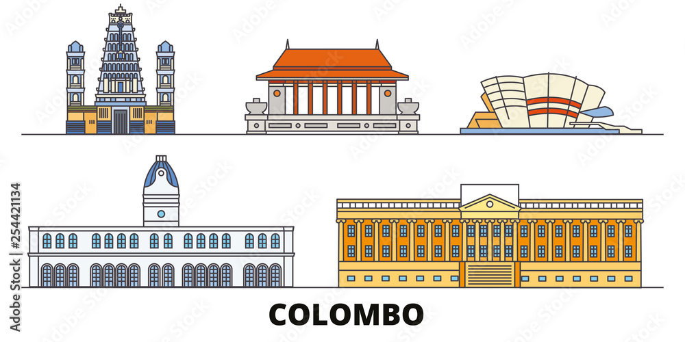 Sri Lanka, Colombo flat landmarks vector illustration. Sri Lanka ...