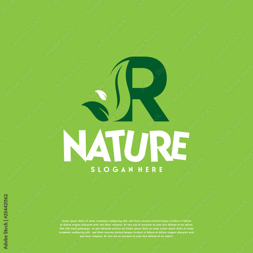 Letter R Green Leaf Logo Design Element, Letter R leaf initial logo ...