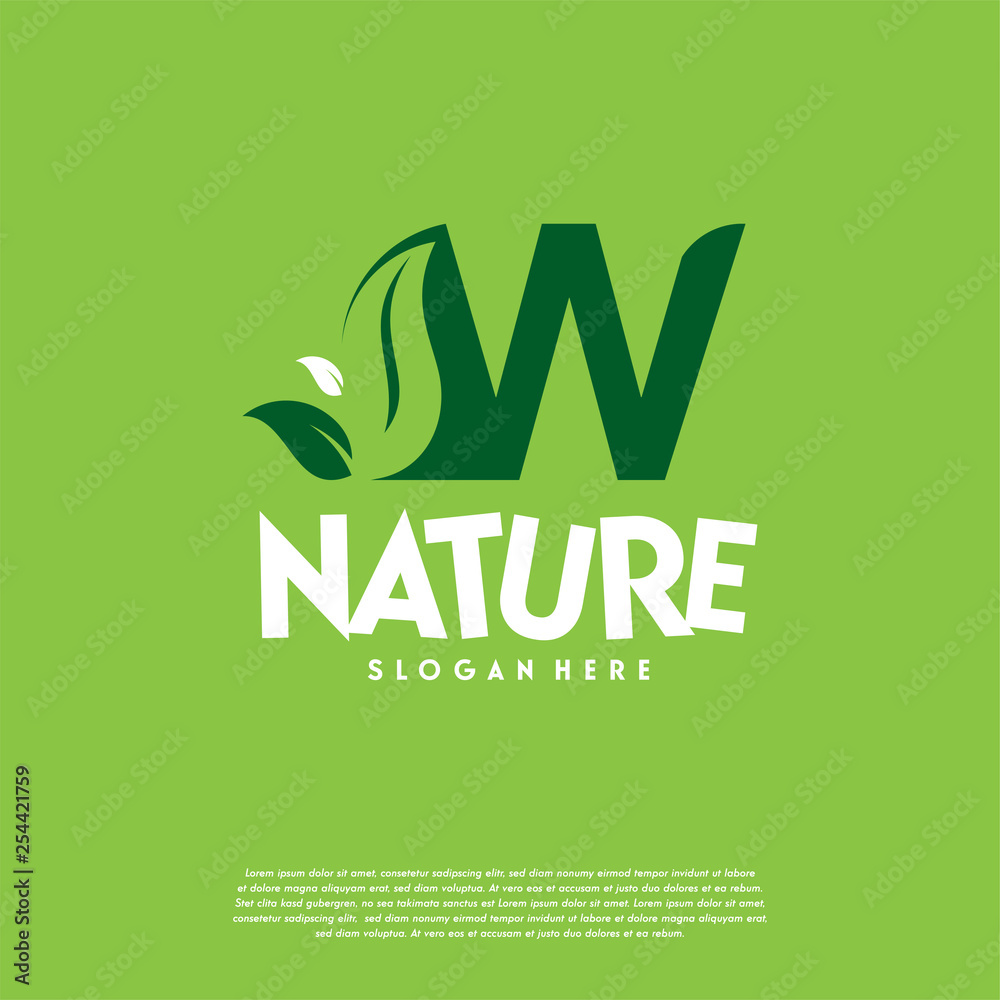 Letter W Green Leaf Logo Design Element, Letter W leaf initial logo ...