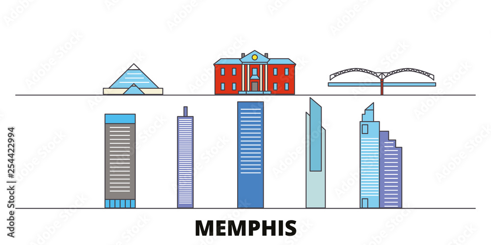 United States, Memphis flat landmarks vector illustration. United ...