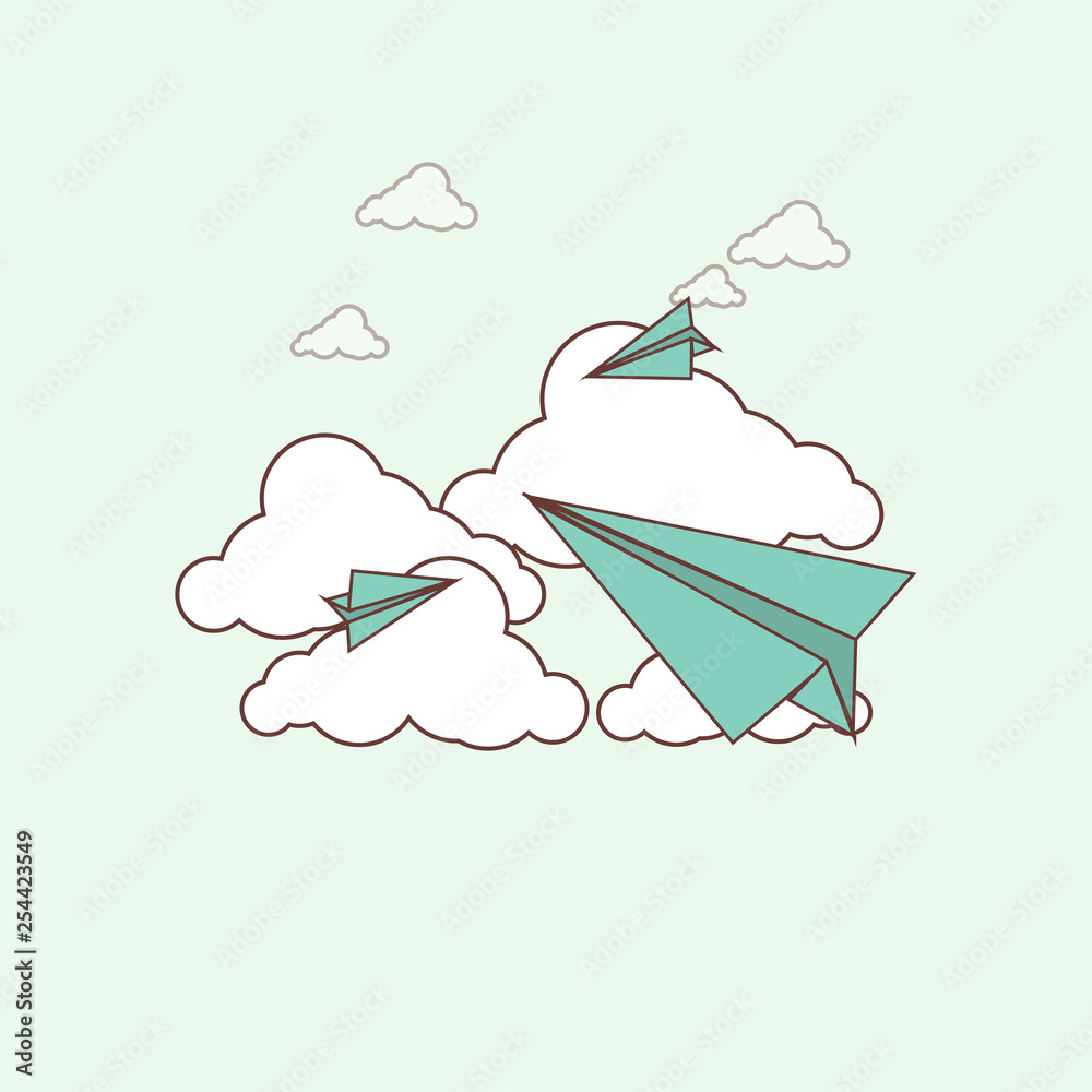 Cartoon paper airplanes in the sky clip art,flat design Stock Vector ...