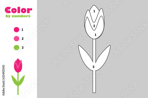 Tulip in cartoon style, color by number, education paper game for the ...