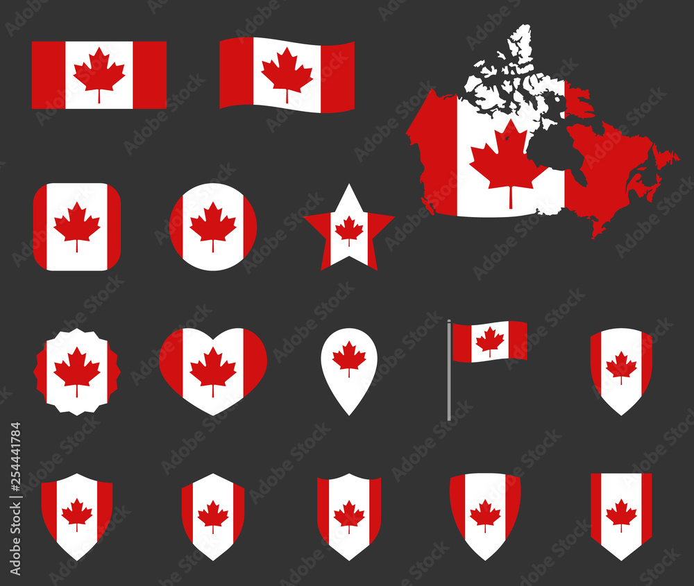 Canada flag symbols set, Canadian national flag icons Stock Vector ...