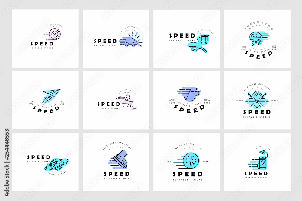 Vector icon and logo for speed motion. Editable outline stroke size ...
