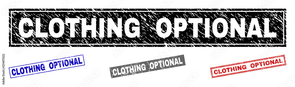 Grunge CLOTHING OPTIONAL rectangle stamp seals isolated on a white ...