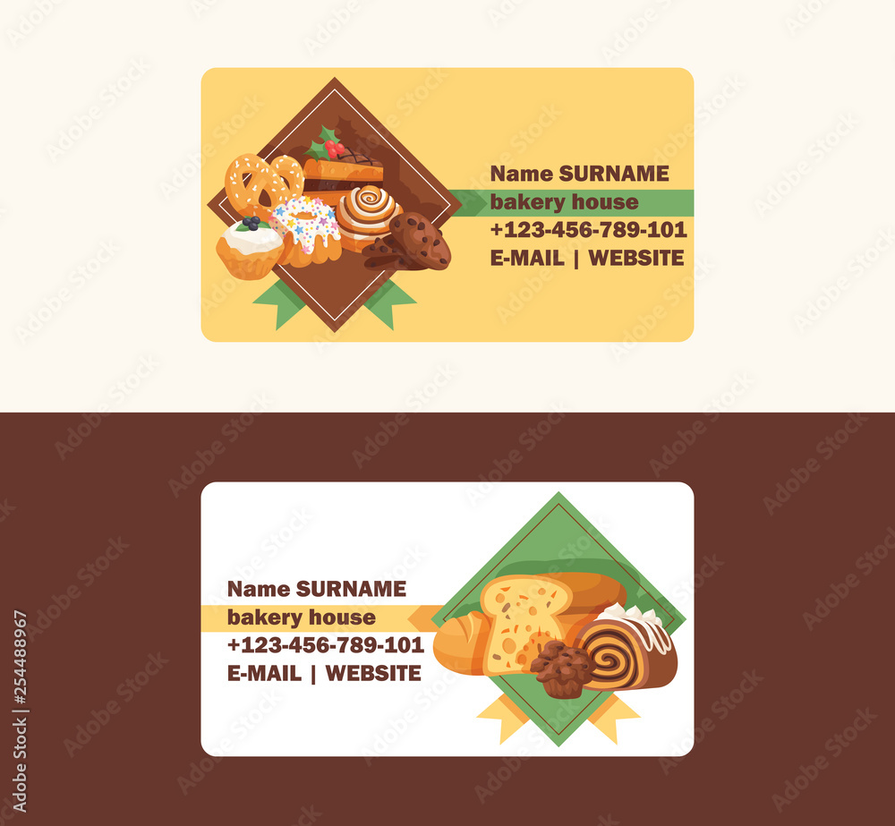 Pastry vector business card baked cake cream cupcake and sweet ...