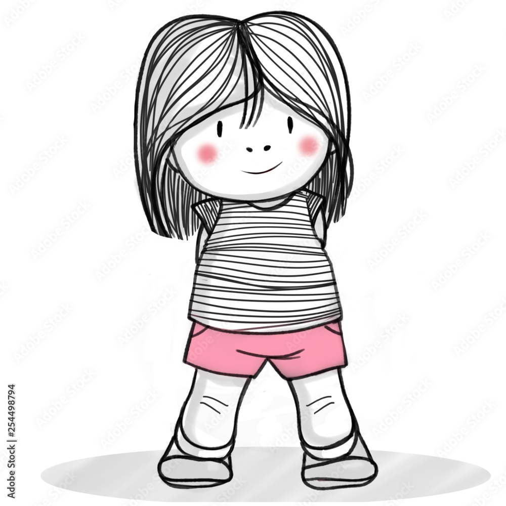 Little girl dressed in pink , cute cartoon. Stock Illustration | Adobe ...