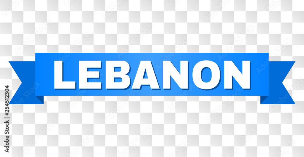 LEBANON text on a ribbon. Designed with white caption and blue tape ...