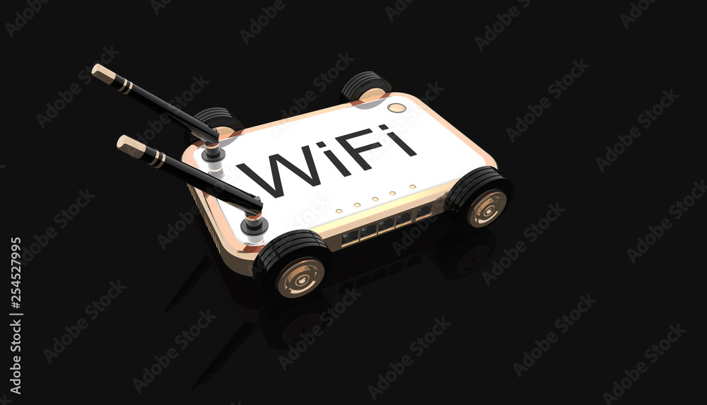 Gold luxury wifi router car with antennas, speed internet banner, 4g ...