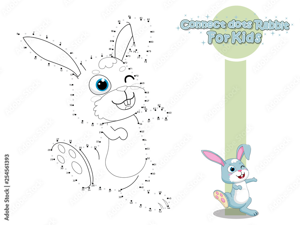 Connect The Dots and Draw Cute Cartoon Rabbit. Educational Game for ...