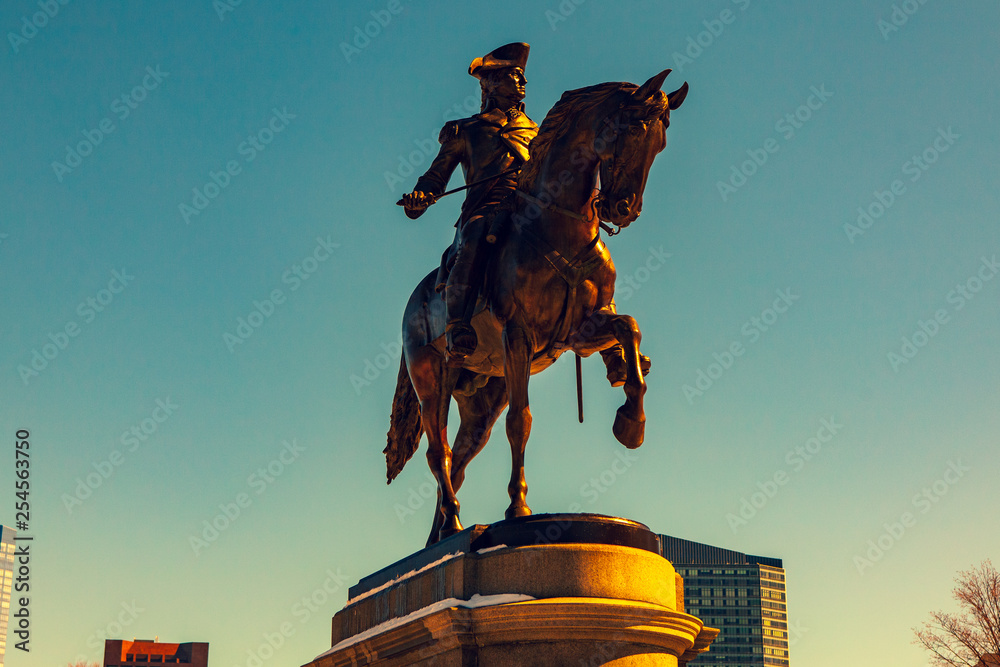 Boston, USA- March 01, 2019: The George Washington Statue in Boston ...
