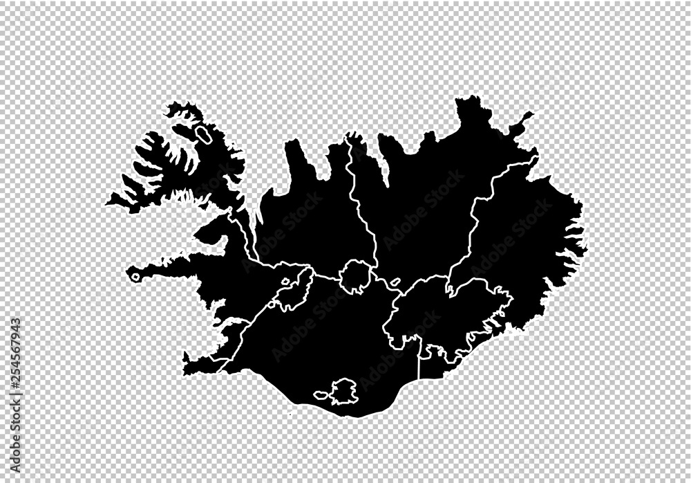 iceland map - High detailed Black map with counties/regions/states of ...