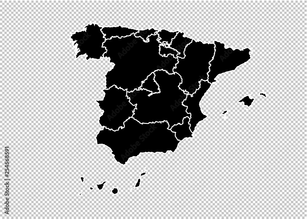 spain map - High detailed Black map with counties/regions/states of ...