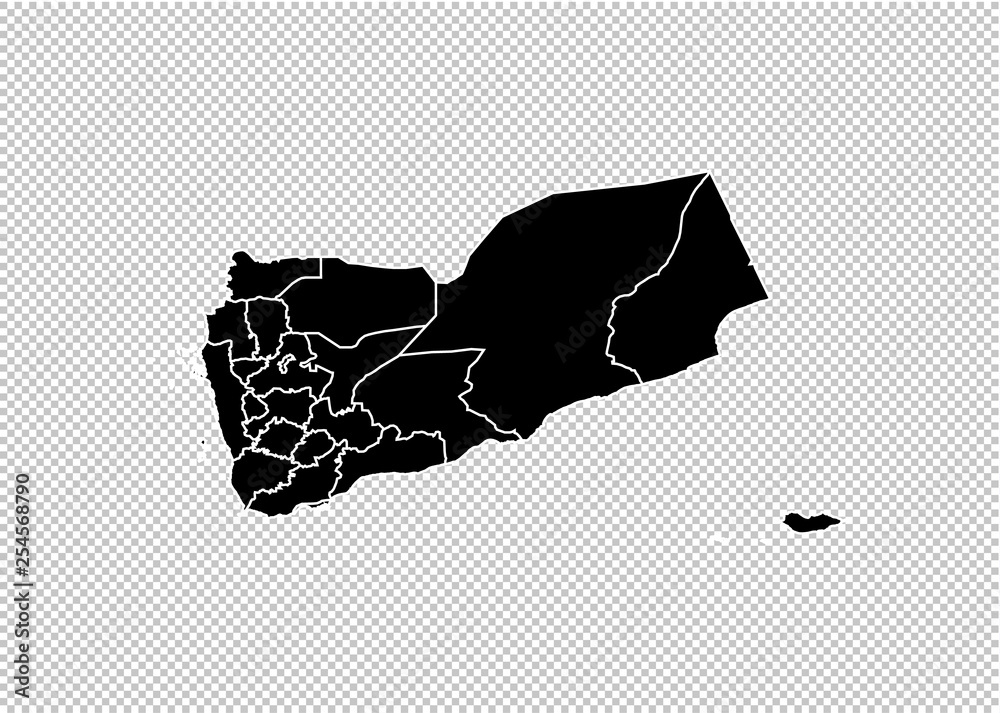 yemen map - High detailed Black map with counties/regions/states of ...