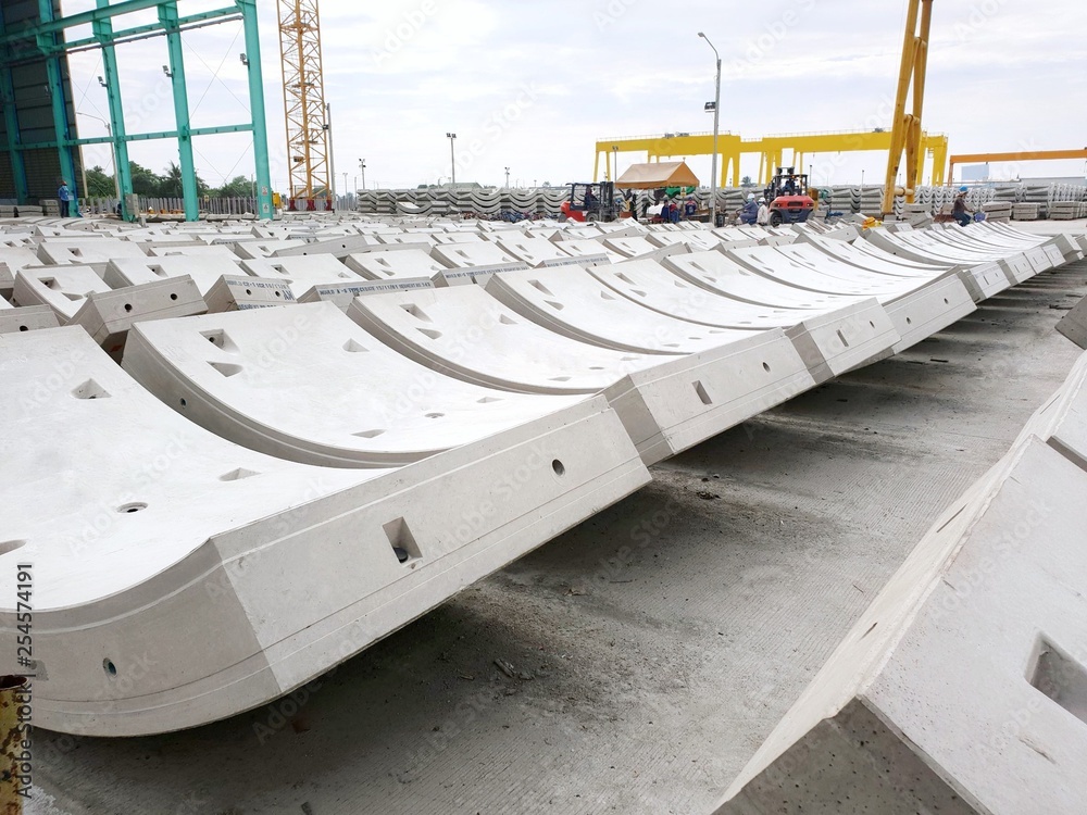 Precast concrete plant with blue sky in the construction site, in ...