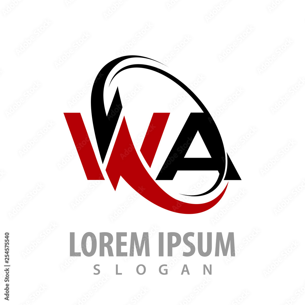 Initial letter WA with rotate thunderbolt logo concept design. Black ...