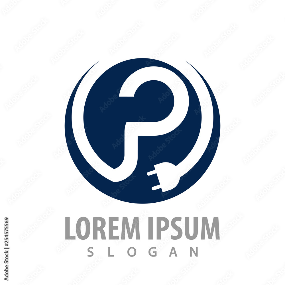 Circle electric plug with letter P logo concept design. Symbol graphic ...