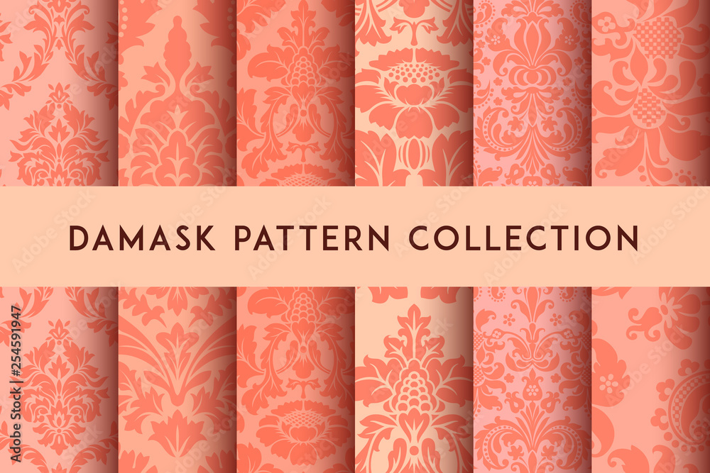 Set of Vector seamless damask patterns. Rich ornament, old Damascus ...