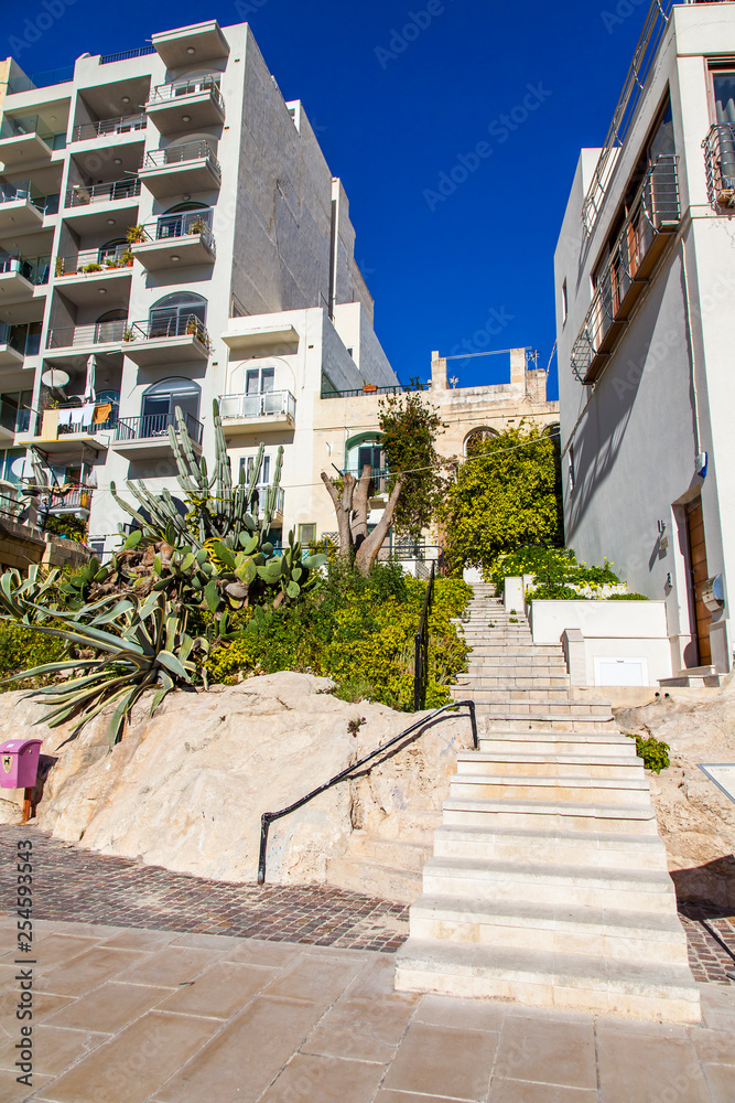 San Giljan, Malta, on January 5, 2019. Modern city architecture ...
