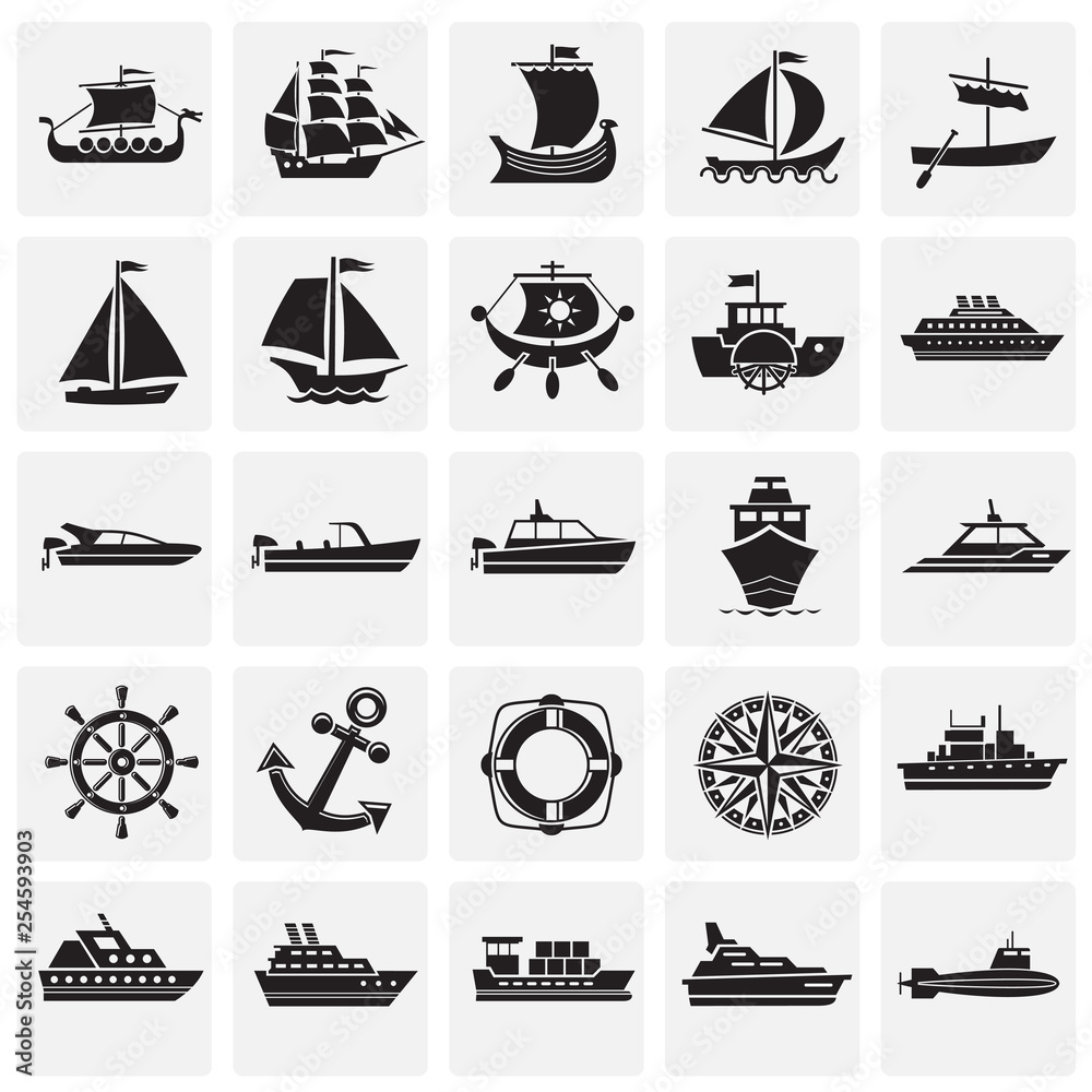 Ship icons on squares background for graphic and web design. Simple ...