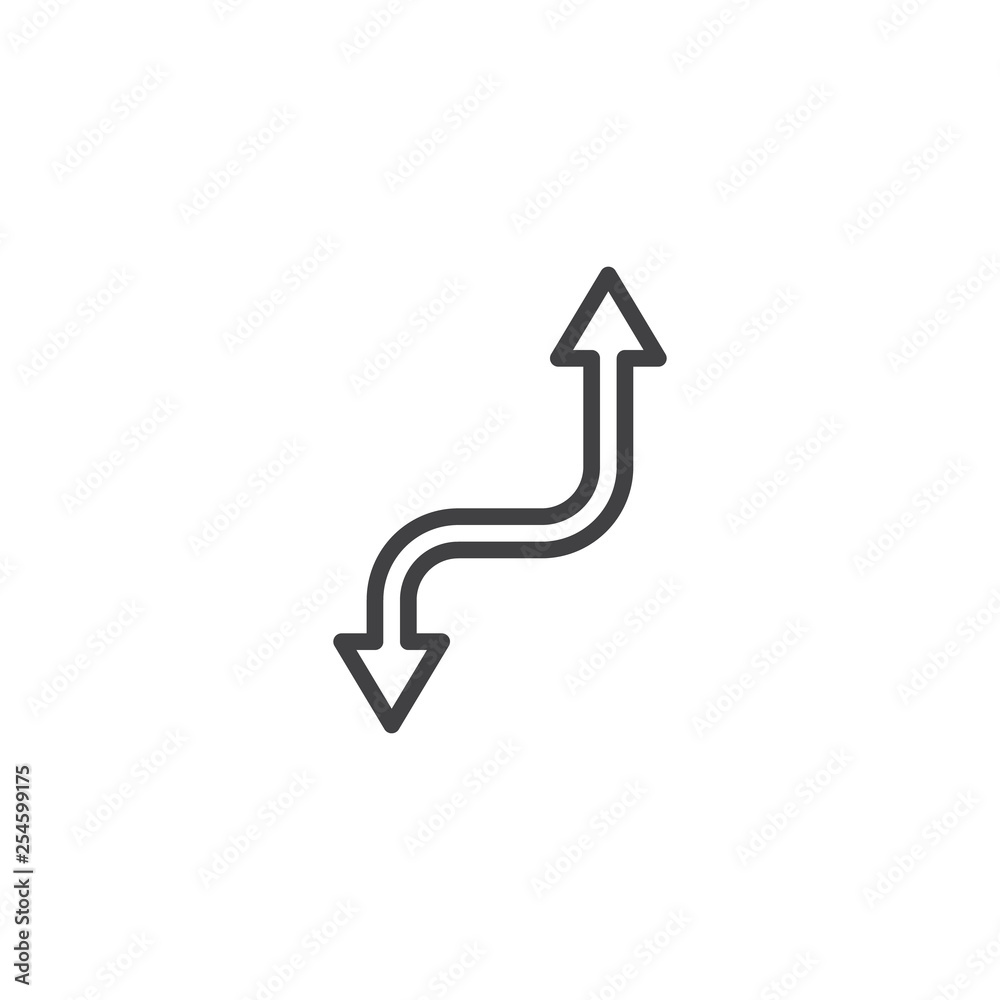 Up and down curved arrow line icon. linear style sign for mobile ...