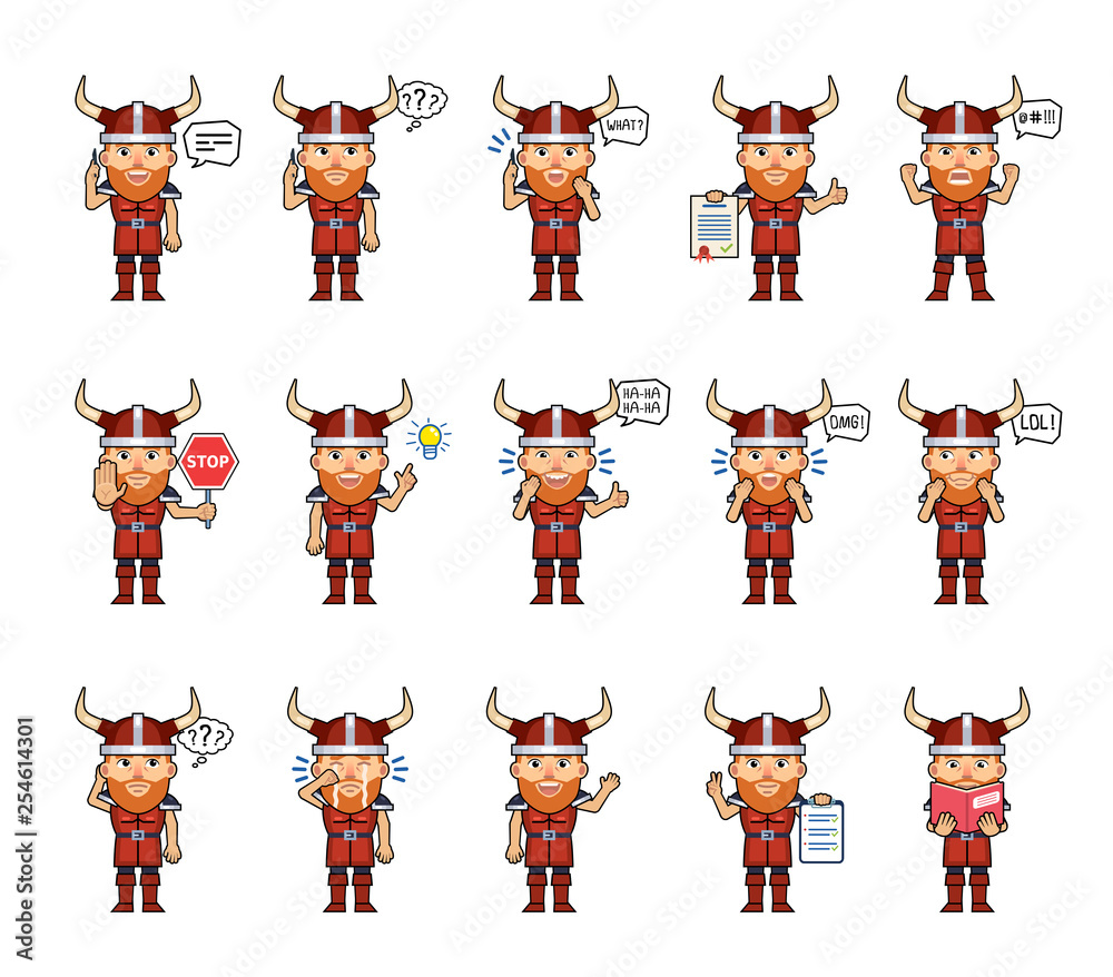 Set of viking characters showing diverse actions, emotions. Funny ...